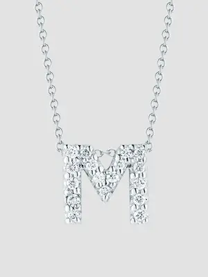 Roberto Coin Tiny Treasures 0.08 Tcw Diamond & 18k White Gold Initial Necklace Initial M