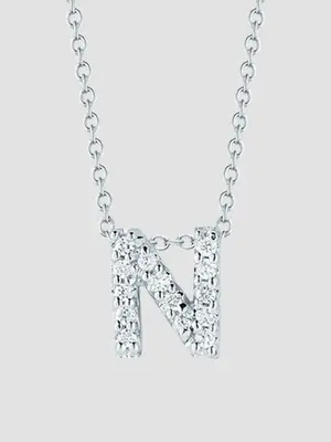 Roberto Coin Tiny Treasures 0.08 Tcw Diamond & 18k White Gold Initial Necklace Initial N