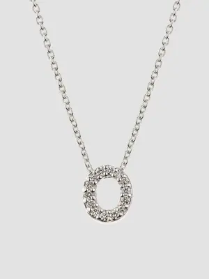 Roberto Coin Tiny Treasures 0.08 Tcw Diamond & 18k White Gold Initial Necklace Initial O