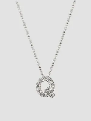 Roberto Coin Tiny Treasures 0.08 Tcw Diamond & 18k White Gold Initial Necklace - Initial Q