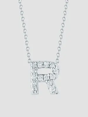 Roberto Coin Tiny Treasures 0.08 Tcw Diamond & 18k White Gold Initial Necklace Initial R