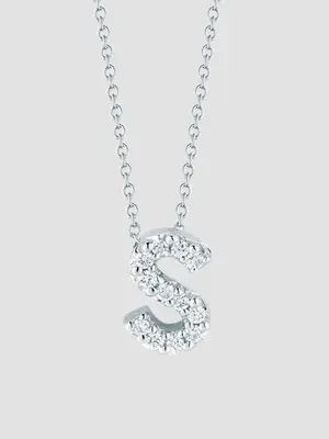 Roberto Coin Tiny Treasures 0.08 Tcw Diamond & 18k White Gold Initial Necklace Initial S