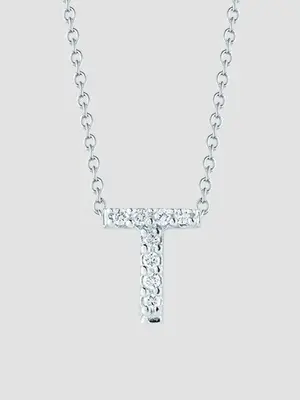 Roberto Coin Tiny Treasures 0.08 Tcw Diamond & 18k White Gold Initial Necklace - Initial T