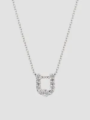Roberto Coin Tiny Treasures 0.08 Tcw Diamond & 18k White Gold Initial Necklace - Initial U
