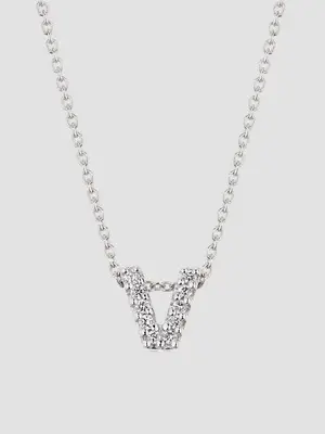 Roberto Coin Tiny Treasures 0.08 Tcw Diamond & 18k White Gold Initial Necklace Initial V