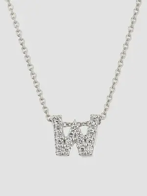 Roberto Coin Tiny Treasures 0.08 Tcw Diamond & 18k White Gold Initial Necklace - Initial W