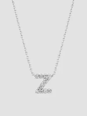 Roberto Coin Tiny Treasures 0.08 Tcw Diamond & 18k White Gold Initial Necklace - Initial Z