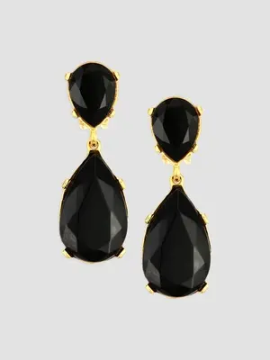 KENNETH JAY LANE Black Crystal Double-teardrop Clip-on Earrings