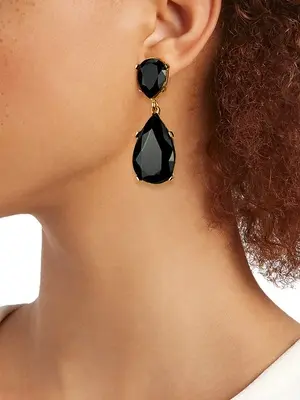 KENNETH JAY LANE Black Crystal Double-teardrop Clip-on Earrings