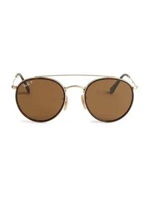 Ray-ban Rb3647 51mm Round Aviator Sunglasses Gold Brown