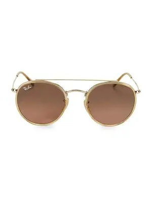 Ray-ban Rb3647 51mm Round Aviator Sunglasses Gold