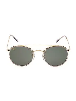 Ray-ban Rb3647 51mm Round Aviator Sunglasses Shiny Gold