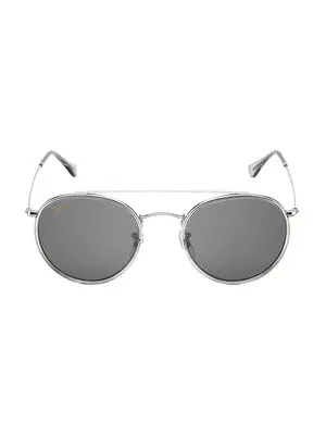 Ray-ban Rb3647 51mm Round Aviator Sunglasses Silver