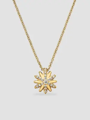 David Yurman Petite Starburst Pendant Necklace In 18k Yellow With Diamonds, 10.5mm - Diamond