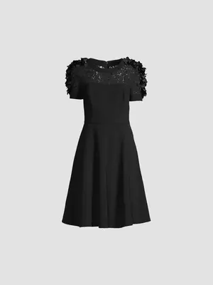 Shani Floral Applique Fit-&-flare Crepe Dress - Black