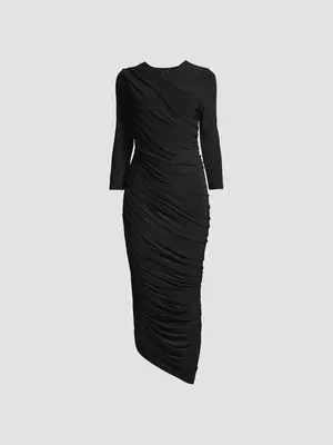 Norma Kamali Diana Ruched Bracelet-length Sleeve Gown - Black