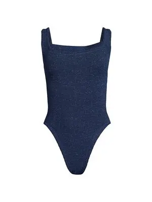 Hunza G Crinkle One-piece Swimsuit Navy Silver