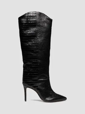 Schutz Maryana 90mm Croc-embossed Leather Stiletto Boots - Black