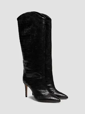 Schutz Maryana 90mm Croc-embossed Leather Stiletto Boots - Black