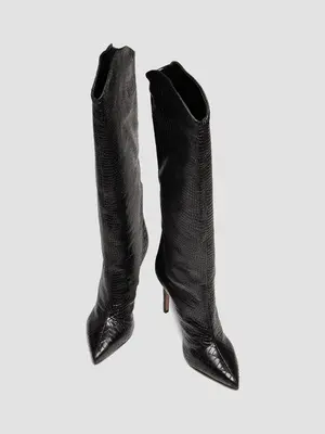 Schutz Maryana 90mm Croc-embossed Leather Stiletto Boots - Black