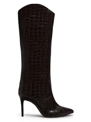 Schutz Maryana 90mm Croc-embossed Leather Stiletto Boots - Dark Chocolate