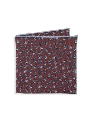 Isaia Paisley Silk Pocket Square Burgundy