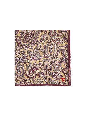 Isaia Paisley Silk Pocket Square - Light Beige