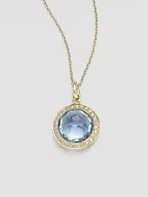 Ippolita Lollipop 18k Yellow Blue Topaz & Diamond Pendant Necklace - Gold