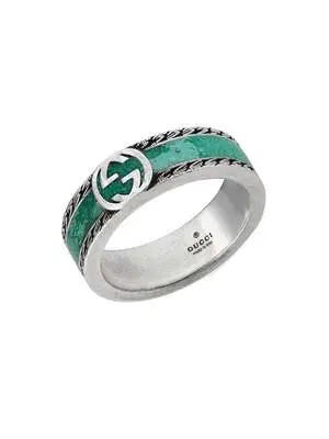 Gucci Enamel Interlocking G Ring - Sterling Silver
