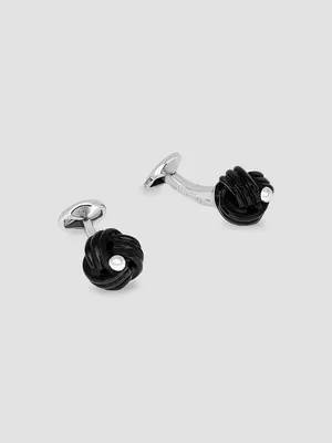 Tateossian Onyx & Sterling Silver Knot Cufflinks - Black