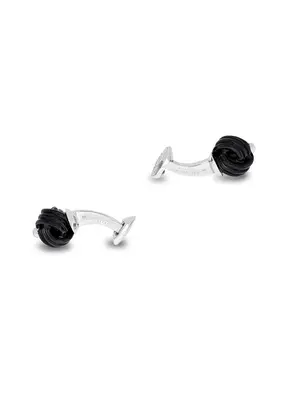 Tateossian Onyx & Sterling Silver Knot Cufflinks