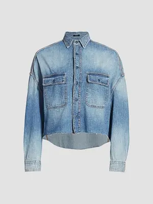 R13 Cropped Denim Shirt - Brindley