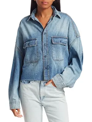 R13 Cropped Denim Shirt - Brindley