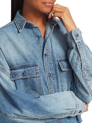 R13 Cropped Denim Shirt - Brindley