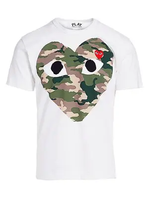 Play Comme Des Garcon Camo Heart Tee - White
