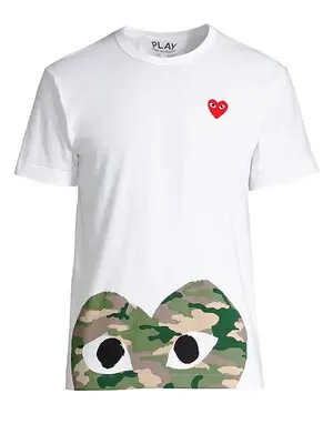 Play Comme Des Garcon Half Camo Heart Tee - White