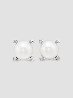 David Yurman Stud Earrings In Sterling Silver - Pearl