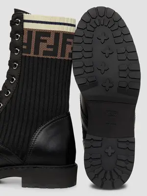 Fendi Rockoko Leather & Knit Combat Boots