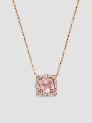 David Yurman Petite Chatelaine Pavé Bezel Pendant Necklace In 18k Rose Gold With Morganite And Diamonds, 7mm Morganite