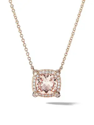 David Yurman Petite Chatelaine Pavé Bezel Pendant Necklace In 18k Rose Gold With Morganite And Diamonds, 7mm Rose Gold