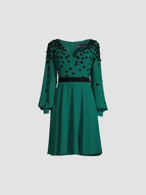 Shani Flocked Velvet Surplice Dress - Green