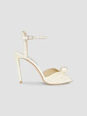 JIMMY CHOO Sacora 100mm Pearl-embellished Sandals - White