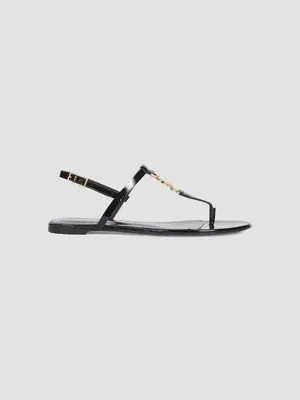 Saint Laurent Cassandra Patent Leather Slingback Thong Sandals - Nero