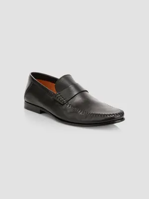 Santoni Paine Leather Moccasin Loafers - Black