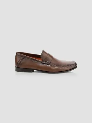Santoni Paine Leather Moccasin Loafers - Brown