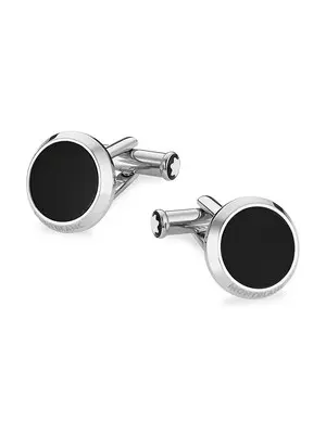 Montblanc Meisterstück Stainless Steel & Black Onyx Cufflinks - Silver