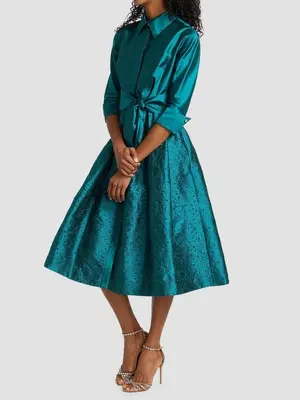 Rickie Freeman For Teri Jon Taffeta Laser Cut Shirtdress - Teal
