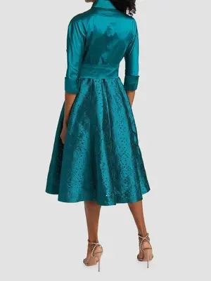 Rickie Freeman For Teri Jon Taffeta Laser Cut Shirtdress - Teal