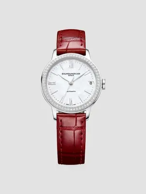 Baume & Mercier Classima Stainless Steel, Diamond Bezel & Alligator Strap Watch - Red