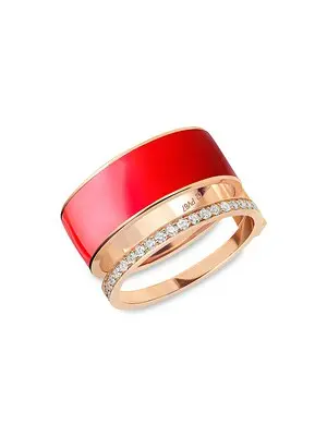 REPOSSI Berbere 18k Rose Gold, Red Lacquer & Diamond 2-row Ring Red